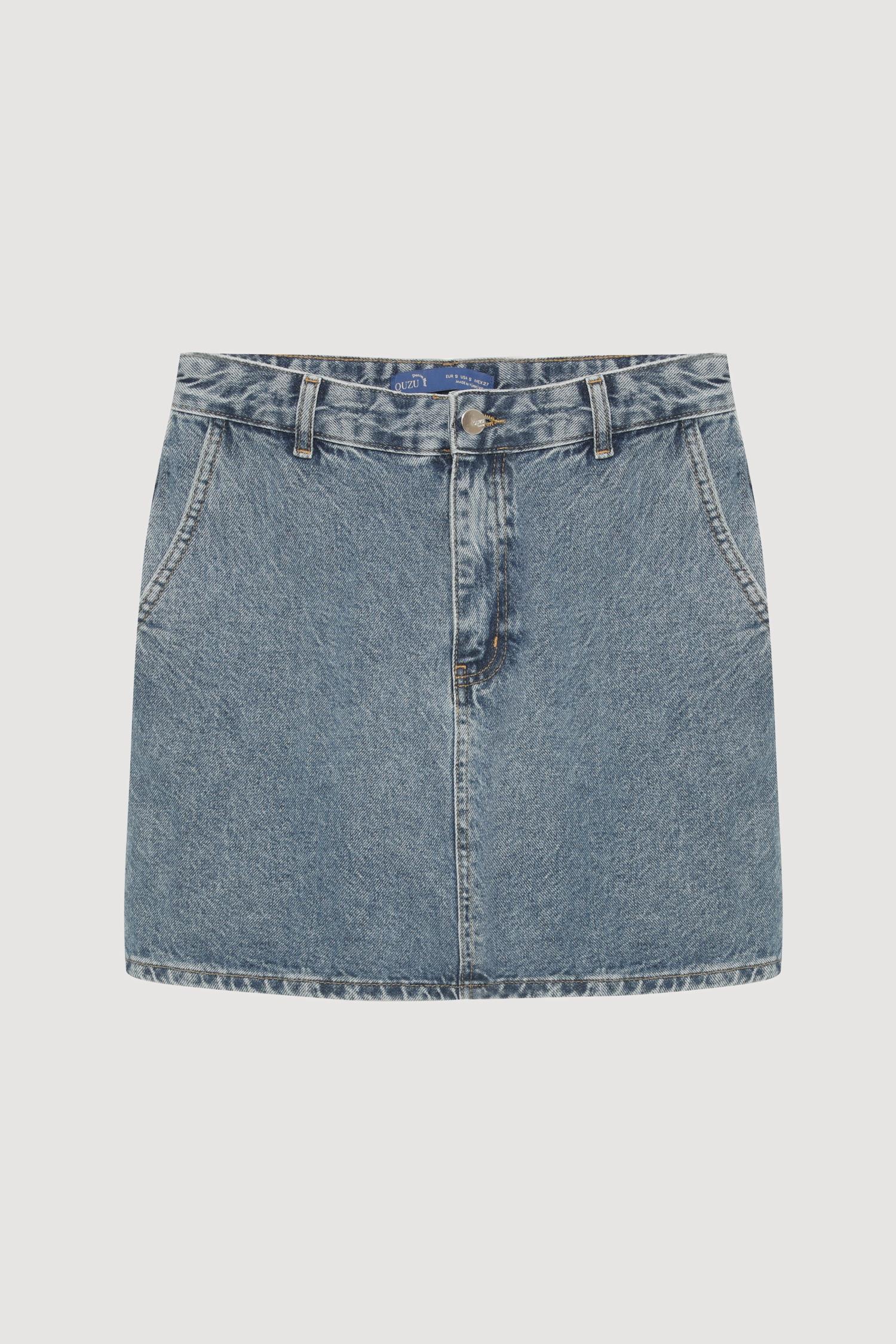 Quzu Önü Cepli Arkası Korsajlı Etek Lacivert