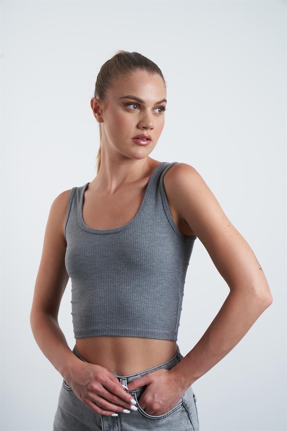 Askılı Kaskorse Crop Ekru - Ambar Giyim