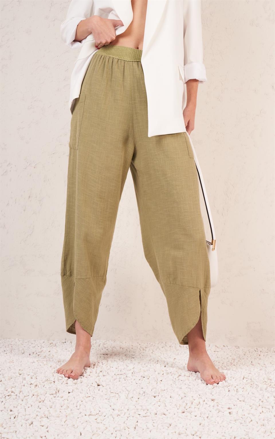 Cep Detaylı Şalvar Model Pantolon Haki - Ambar