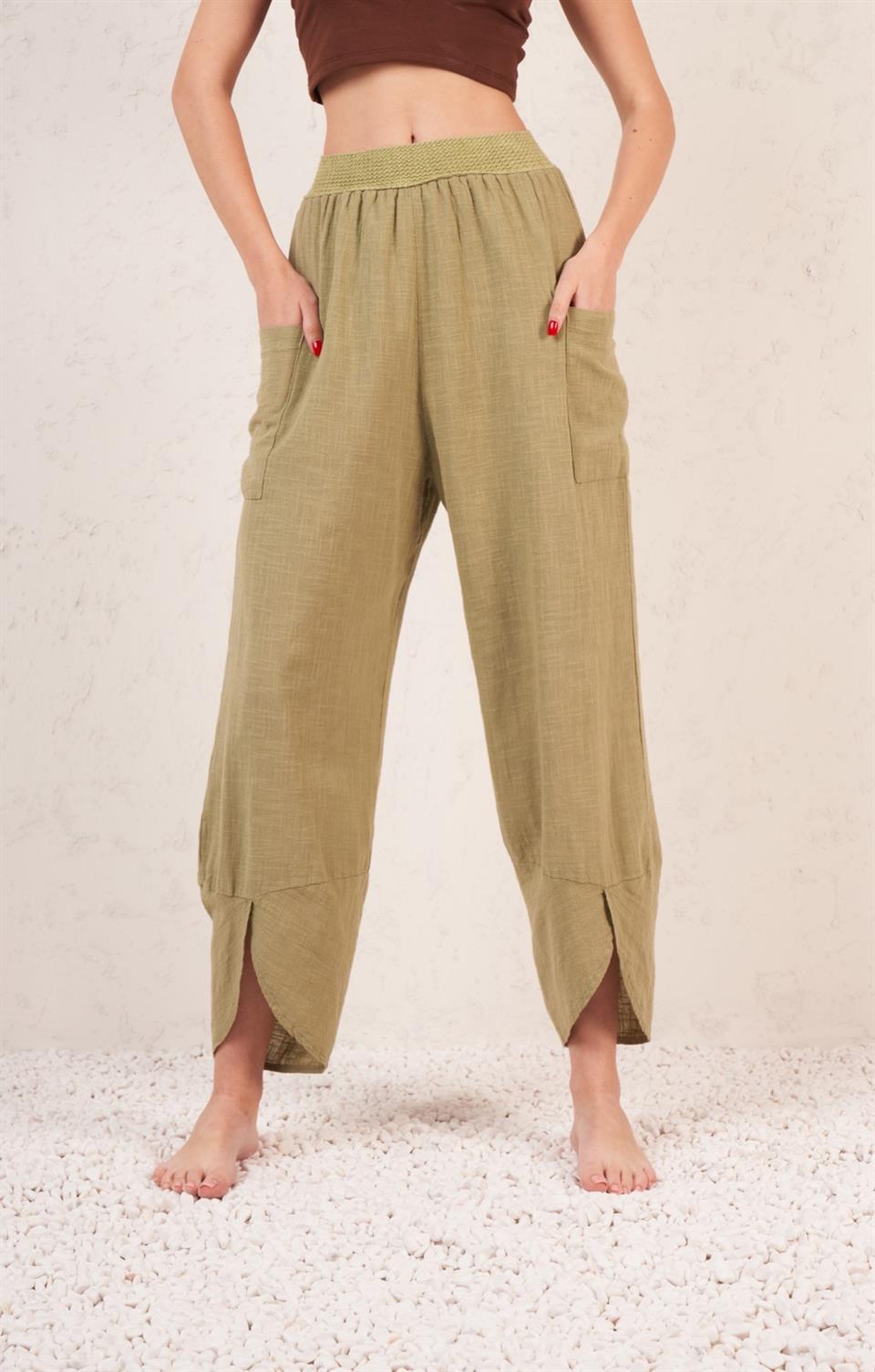 Cep Detaylı Şalvar Model Pantolon Haki - Ambar