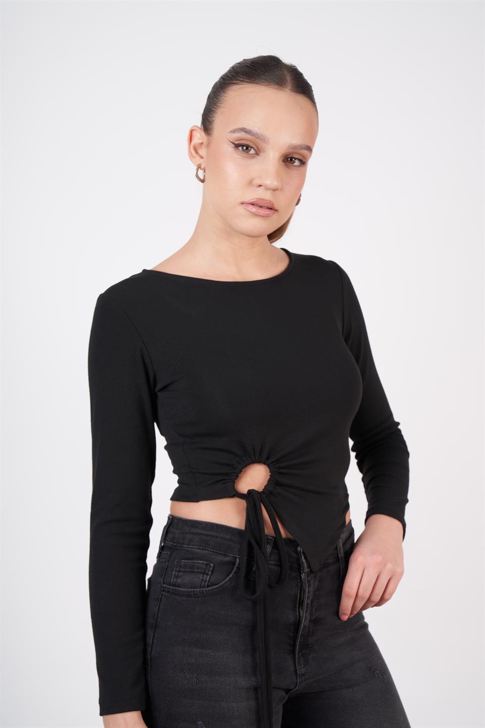 Bağlama Detaylı Bluz Siyah - Ambar