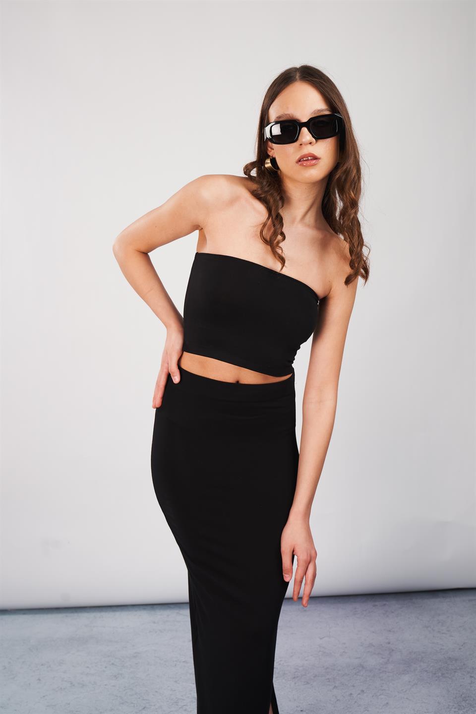 Yırtmaç Detaylı Uzun Etek - Ambar