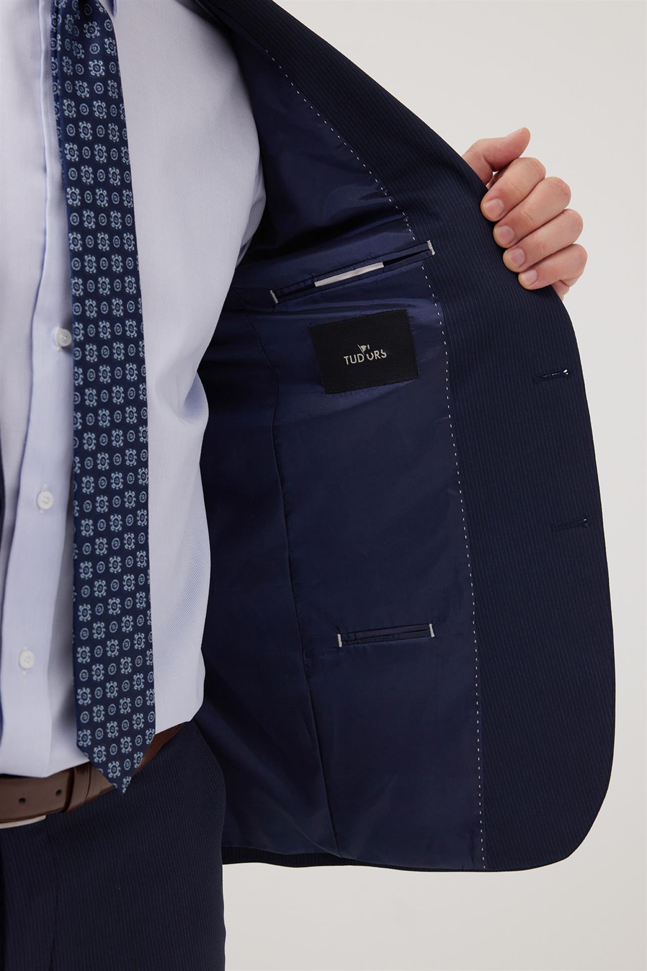 Erkek Slim Fit Mono Yaka Likralı Esnek Kumaş Takım Elbise - TUDORS