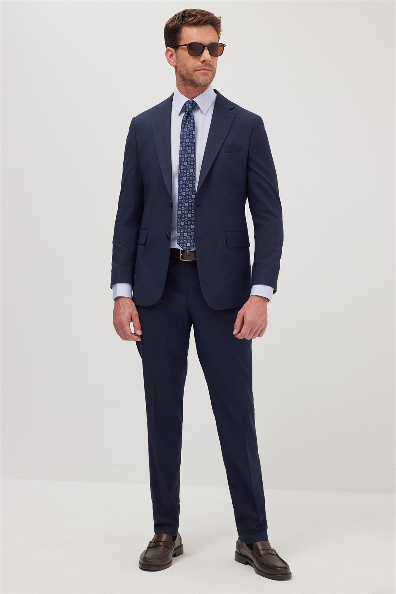 Erkek Slim Fit Mono Yaka Likralı Esnek Kumaş Takım Elbise - TUDORS