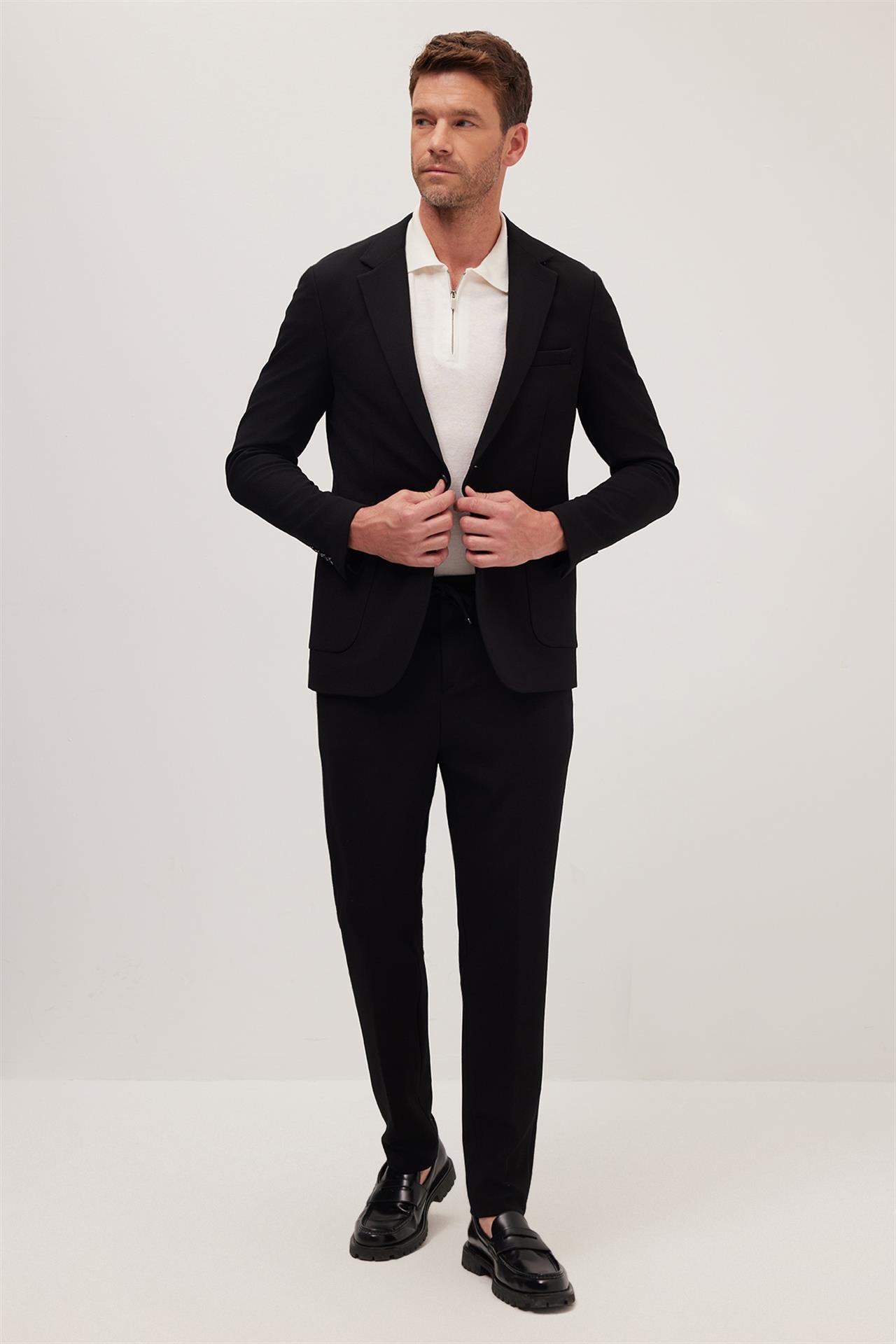 Erkek Regular Fit Esnek Likralı Kumaş Mono Yaka Takım Elbise - TUDORS