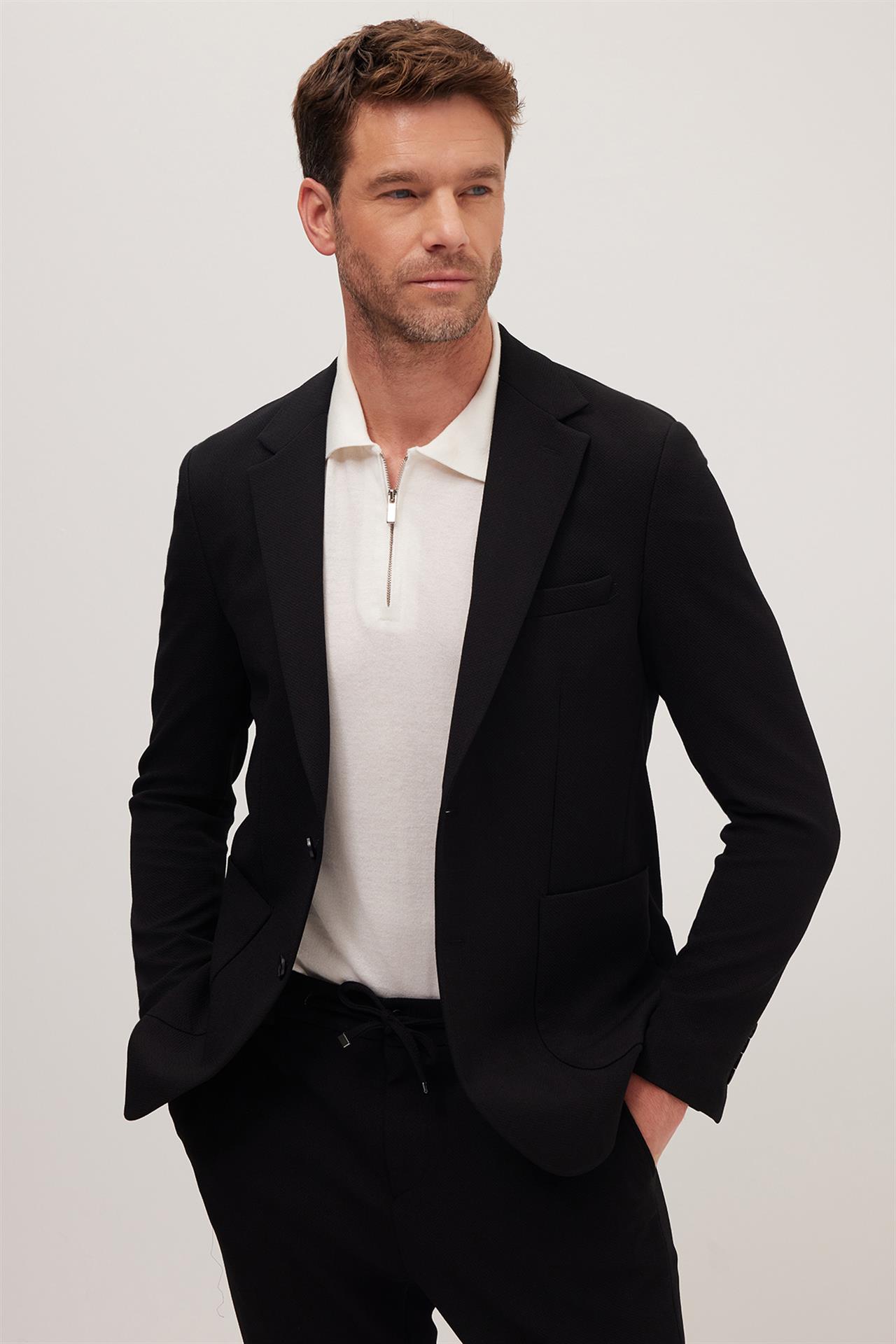 Erkek Regular Fit Esnek Likralı Kumaş Mono Yaka Takım Elbise - TUDORS