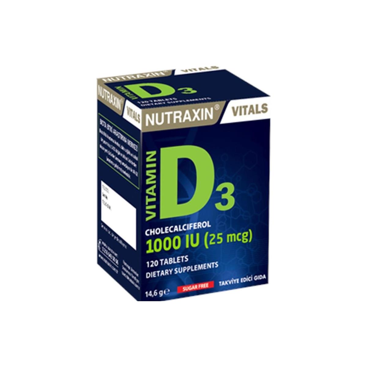 Nutraxin Vitamin D3 1000 IU 120 Tablet DepoEczanem.com | Dermokozmetik Cilt & Vücut Bakımı ...