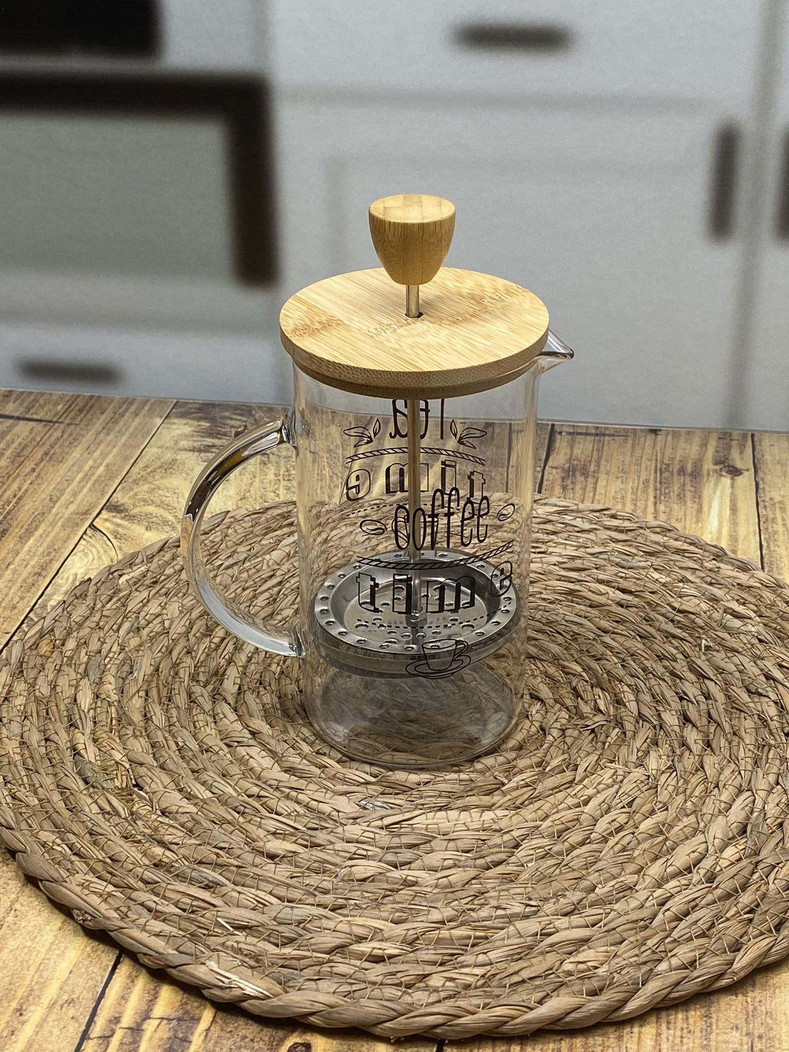 Hometarz French Press Cam Çay Kahve Bitki Demliği 600 ml Bambu