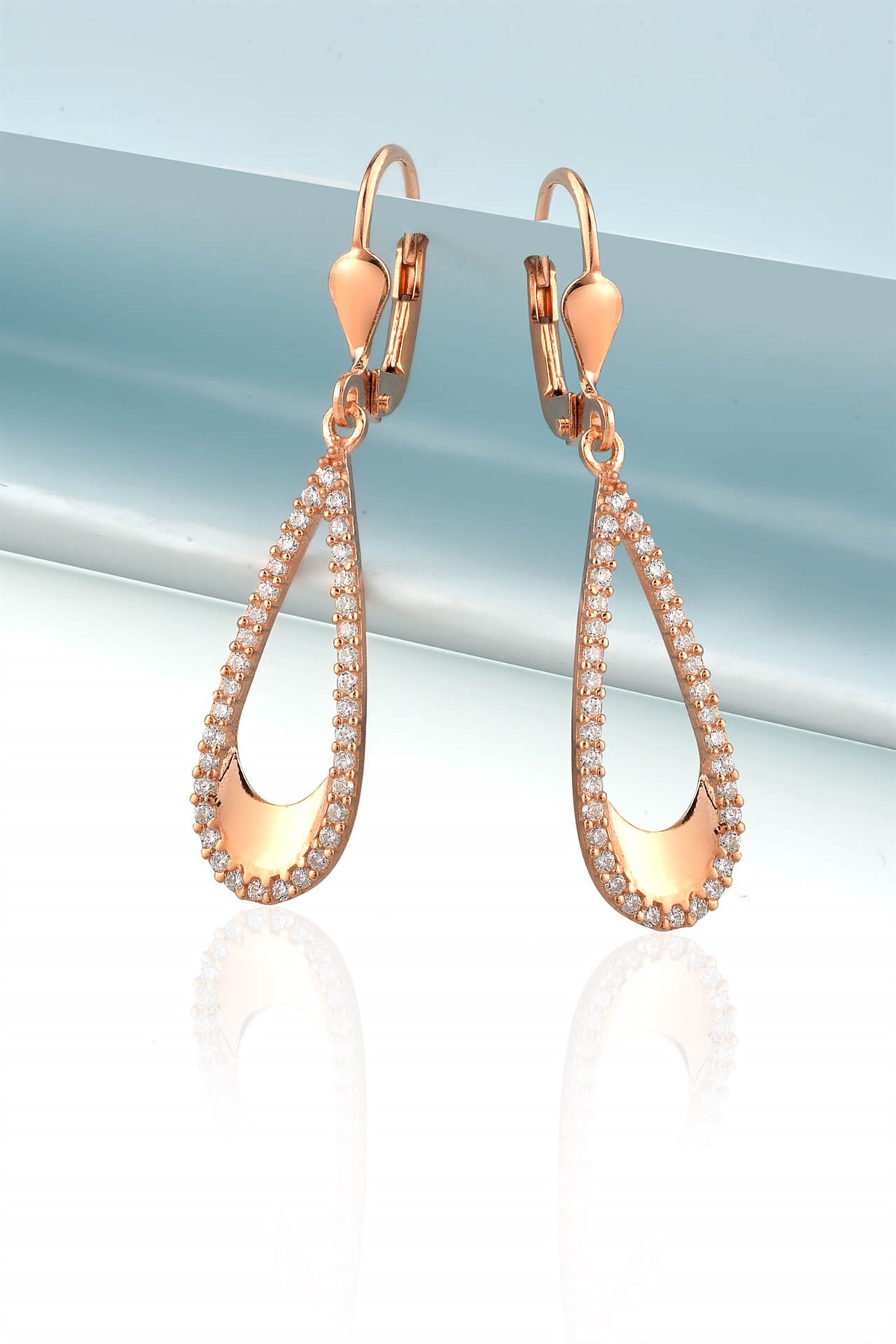 Su Damlası Model Zirkon Taşlı Sallantılı Model Rose Gümüş Küpe