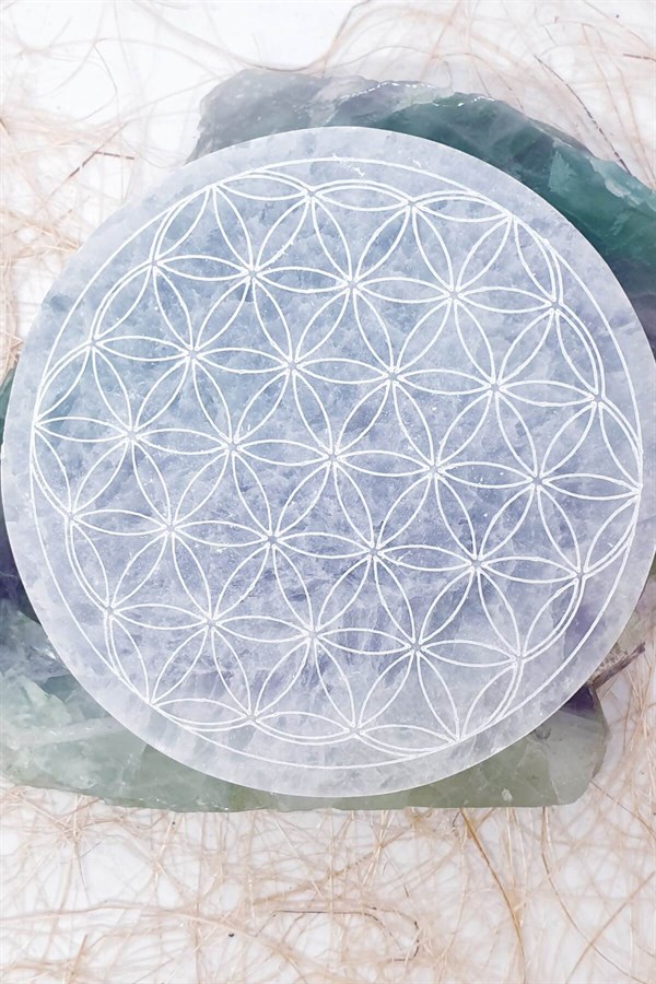 Yaşam Çiçeği Sembollu Selenit Tepsi