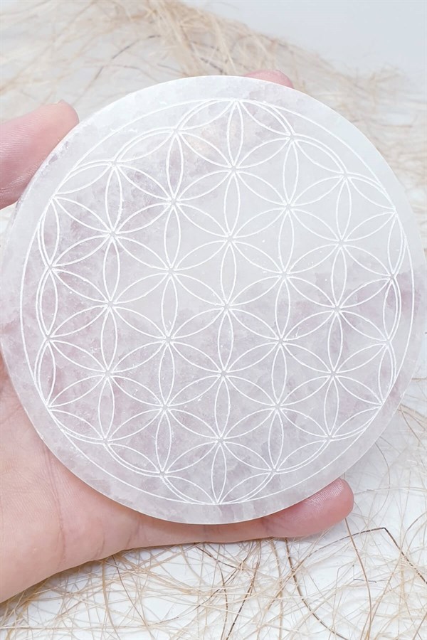 Yaşam Çiçeği Sembollu Selenit Tepsi