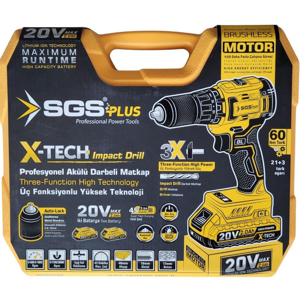 SGS Darbeli Matkap Seti 20 Volt 60Nm (2.0Ah) (Kömürsüz Motor)