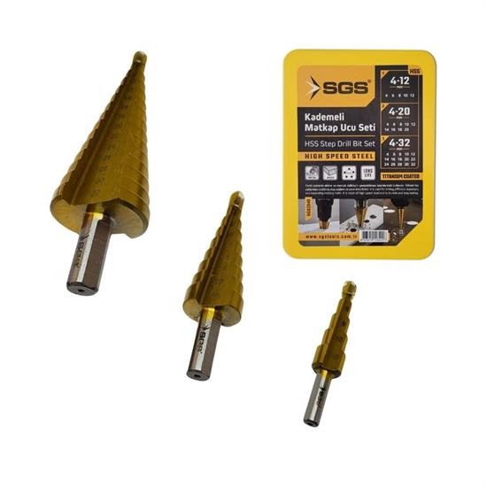 SGS Hss Kademeli Matkap Ucu Seti [4-12]-[4-20]-[4-32] mm-SGS2840
