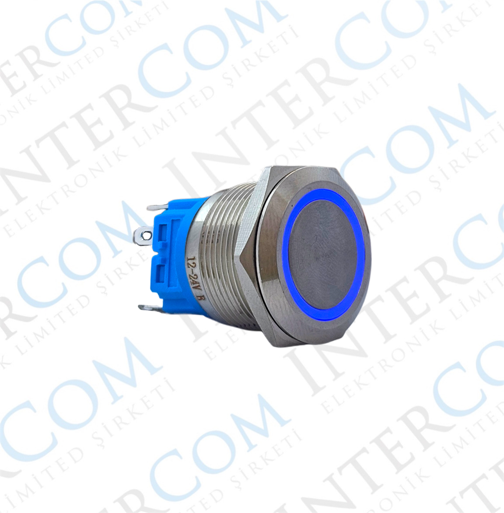 E71 22MM METAL BUTON YAYLI 12-24V MAVİ LED 1NO/1NC