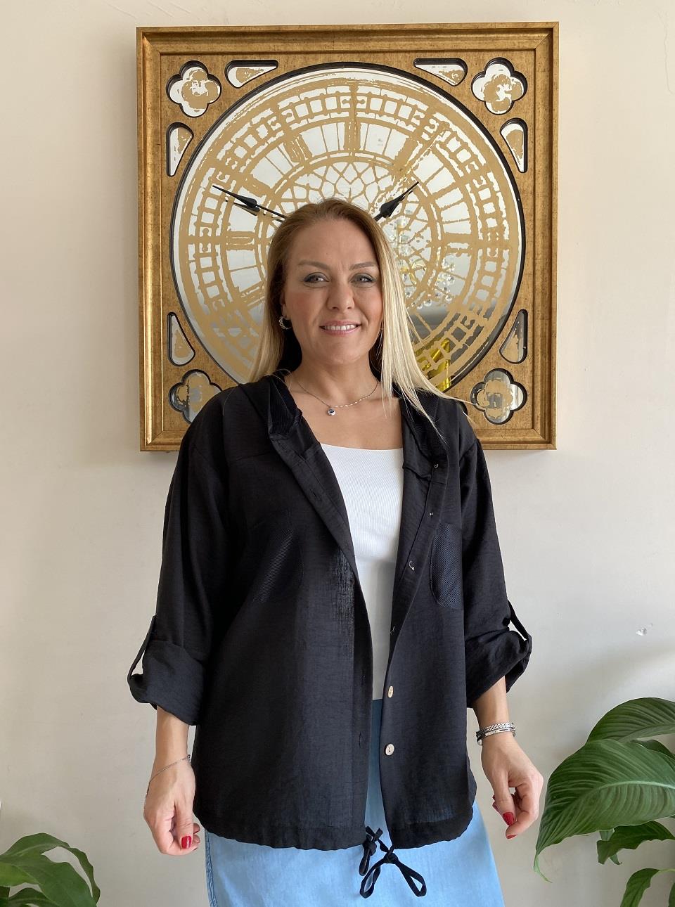 410842 File Detaylı Salaş Model Gömlek Ceket Siyah