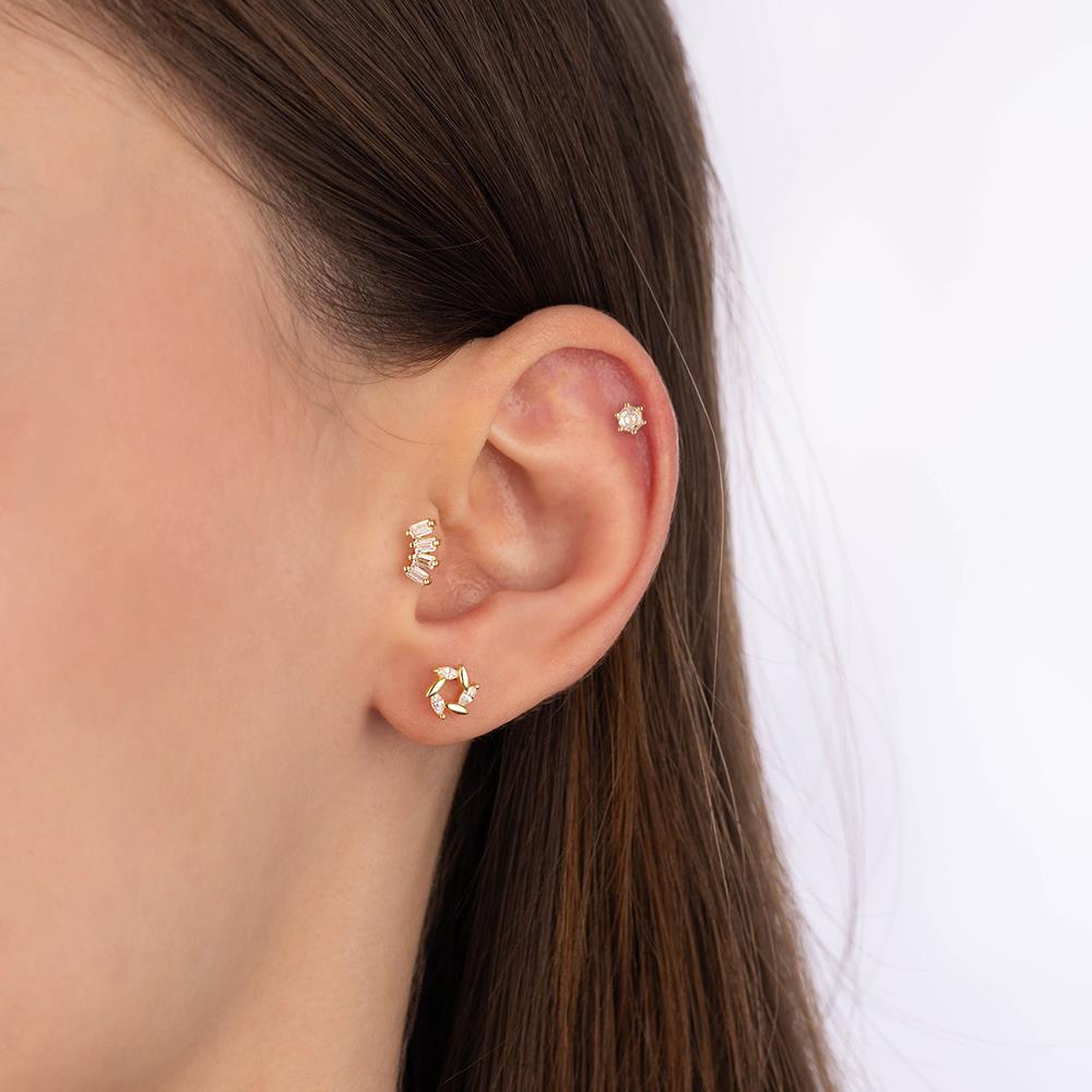 Flower Middle Stone Tragus Earring Price - Ametist İstanbul
