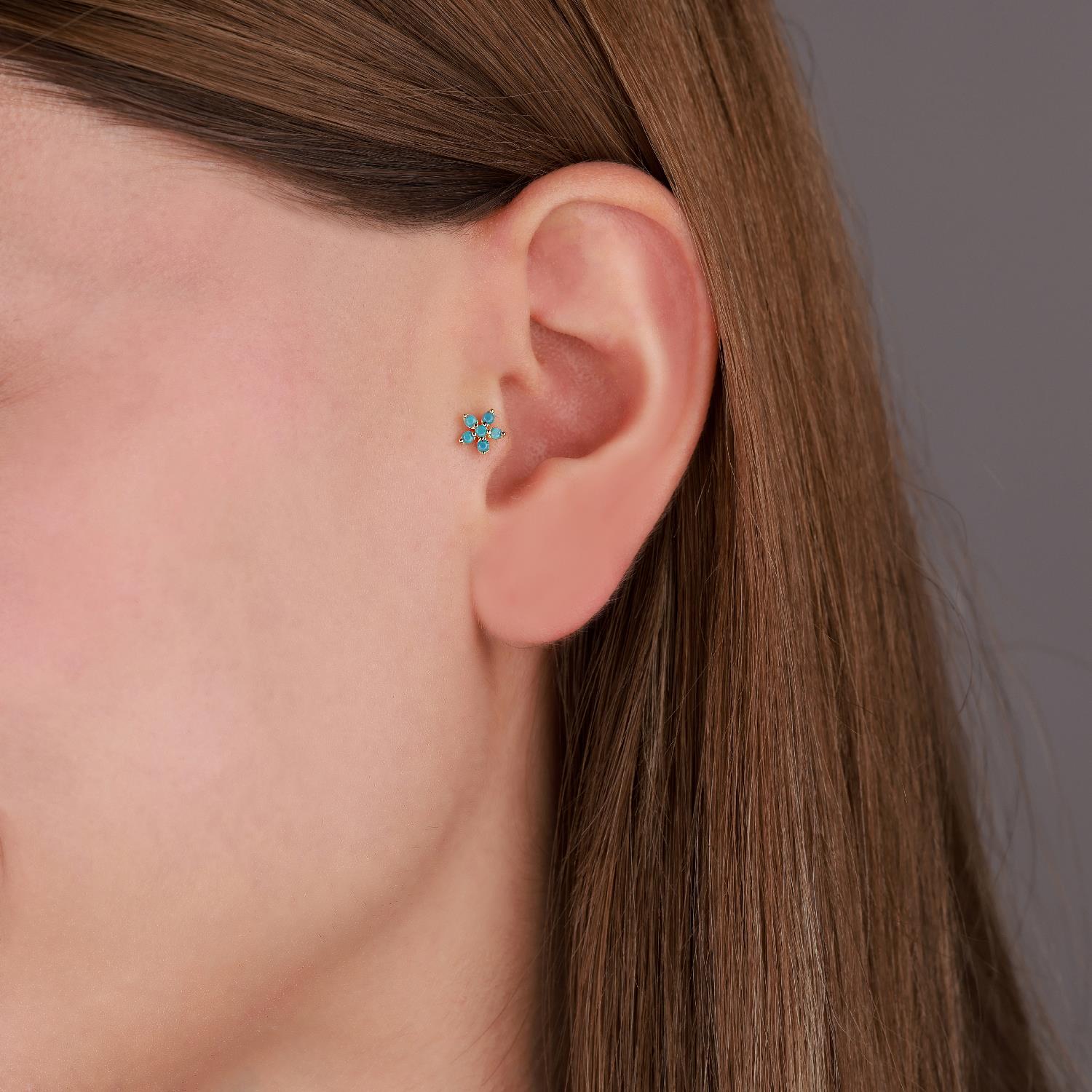 Çiçek Turkuaz Taşlı Tragus Gümüş Küpe Fiyatı AMT0439733 | Ametist İstanbul