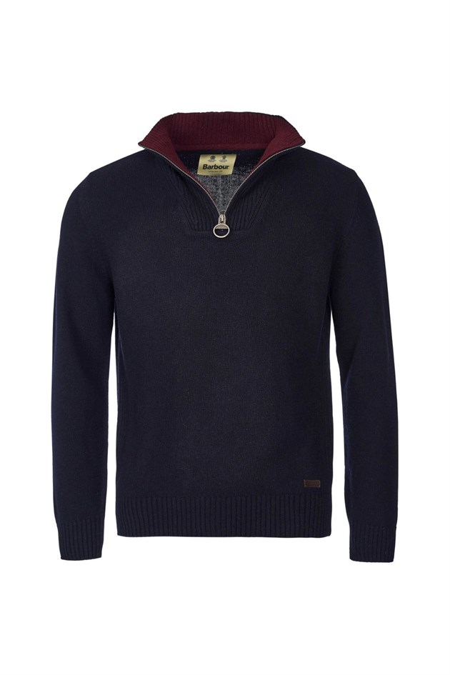 Barbour Pullover Nelson Yarım Fermuar Kazak NY91 Dark Navy-Rosemary Tartan