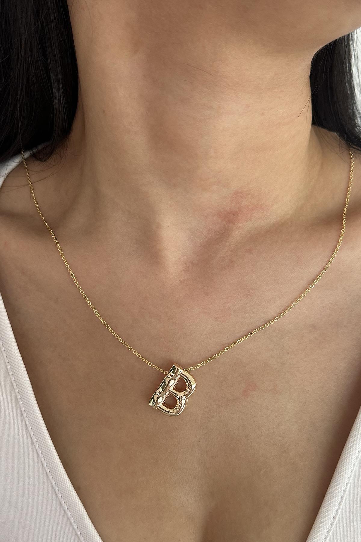 Takıştır Bijuteri Online | Altın Renk B Harf Balon Kolye