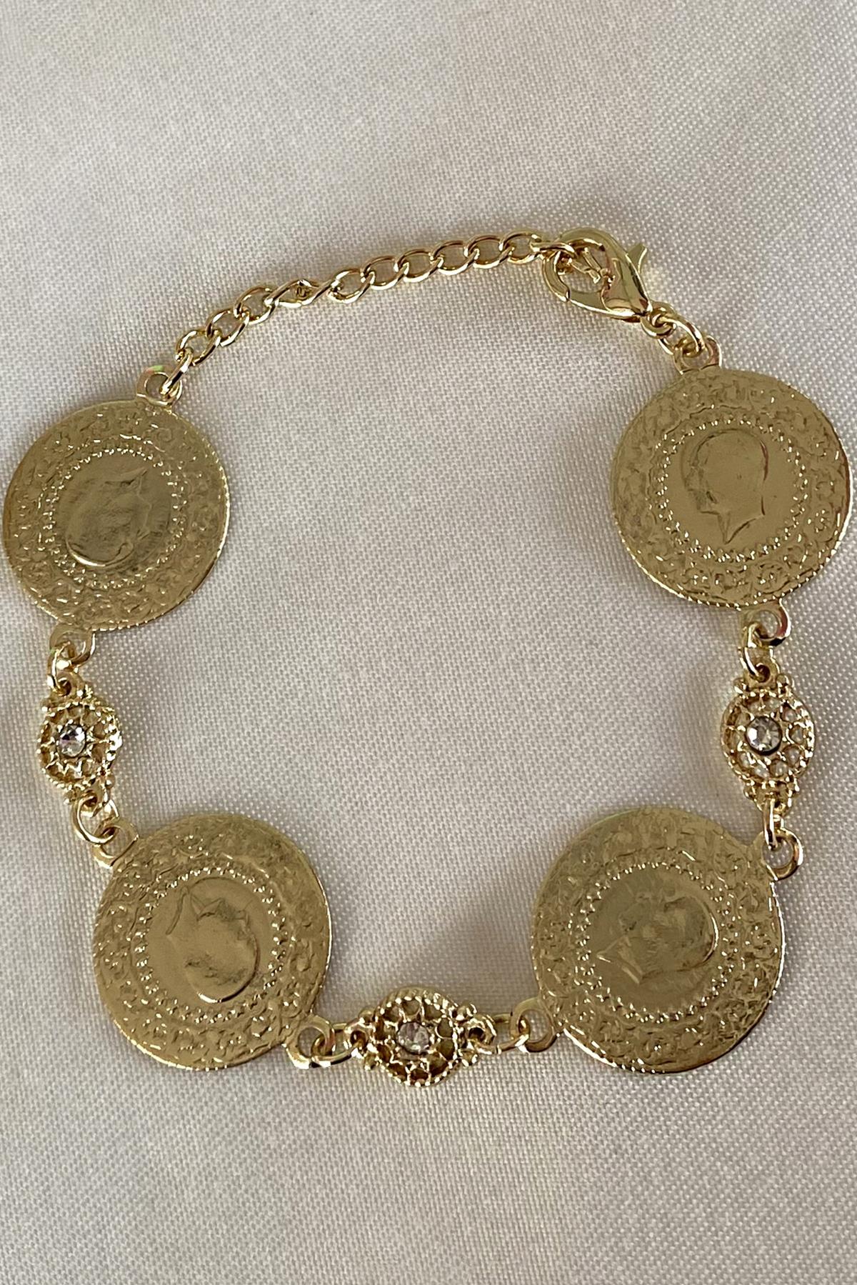 Takıştır Bijuteri Online | Altın Renk Lira Figürlü Zincir Bileklik