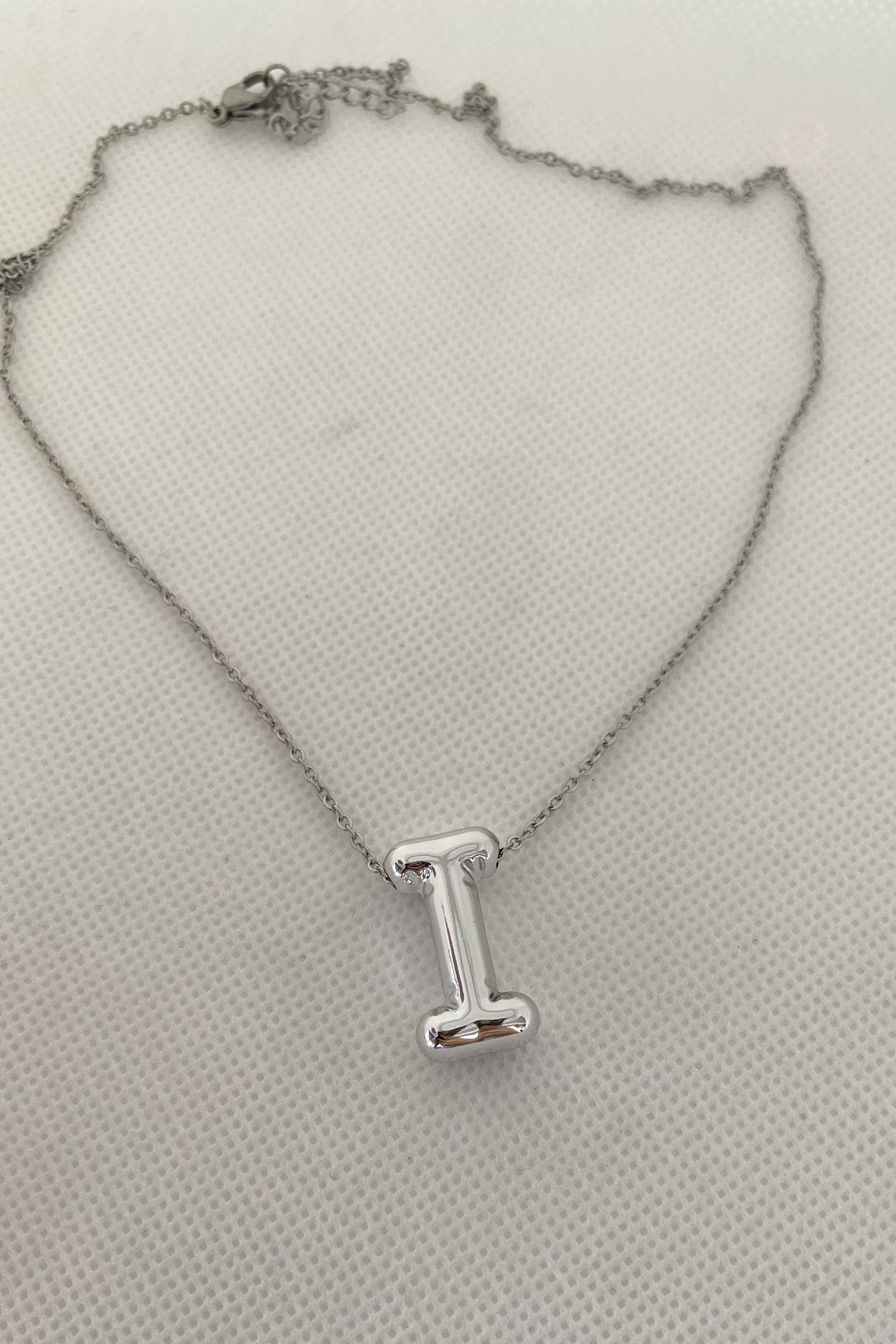 Takıştır Bijuteri Online | Gümüş Renk I Harf Çelik Balon Kolye