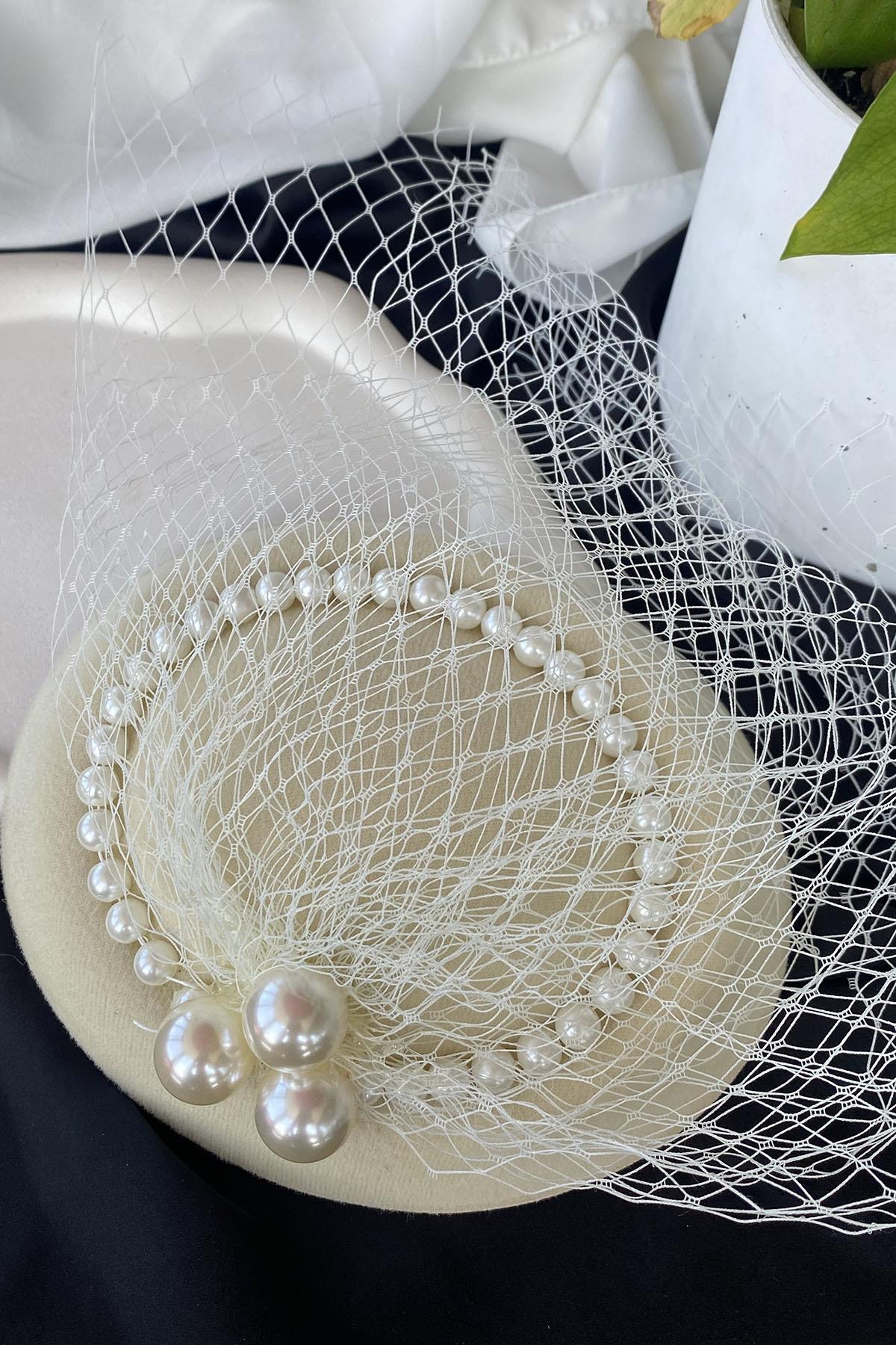 Takıştır Bijuteri Online | Krem Renk İnci Detaylı Nikah Şapkası/Vualet ...