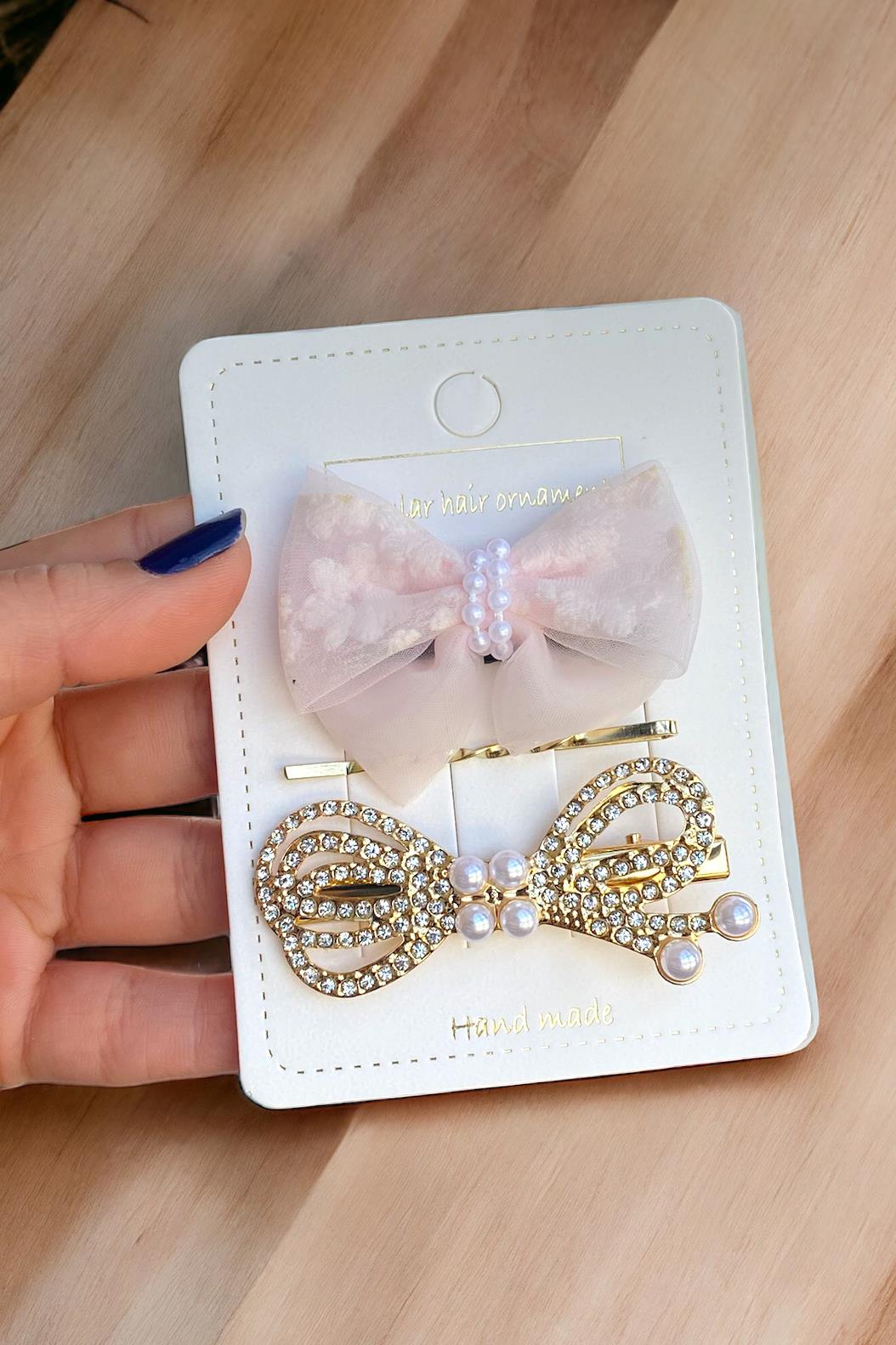 Takıştır Bijuteri | Pembe Renk Kurdele Figürlü Set Toka