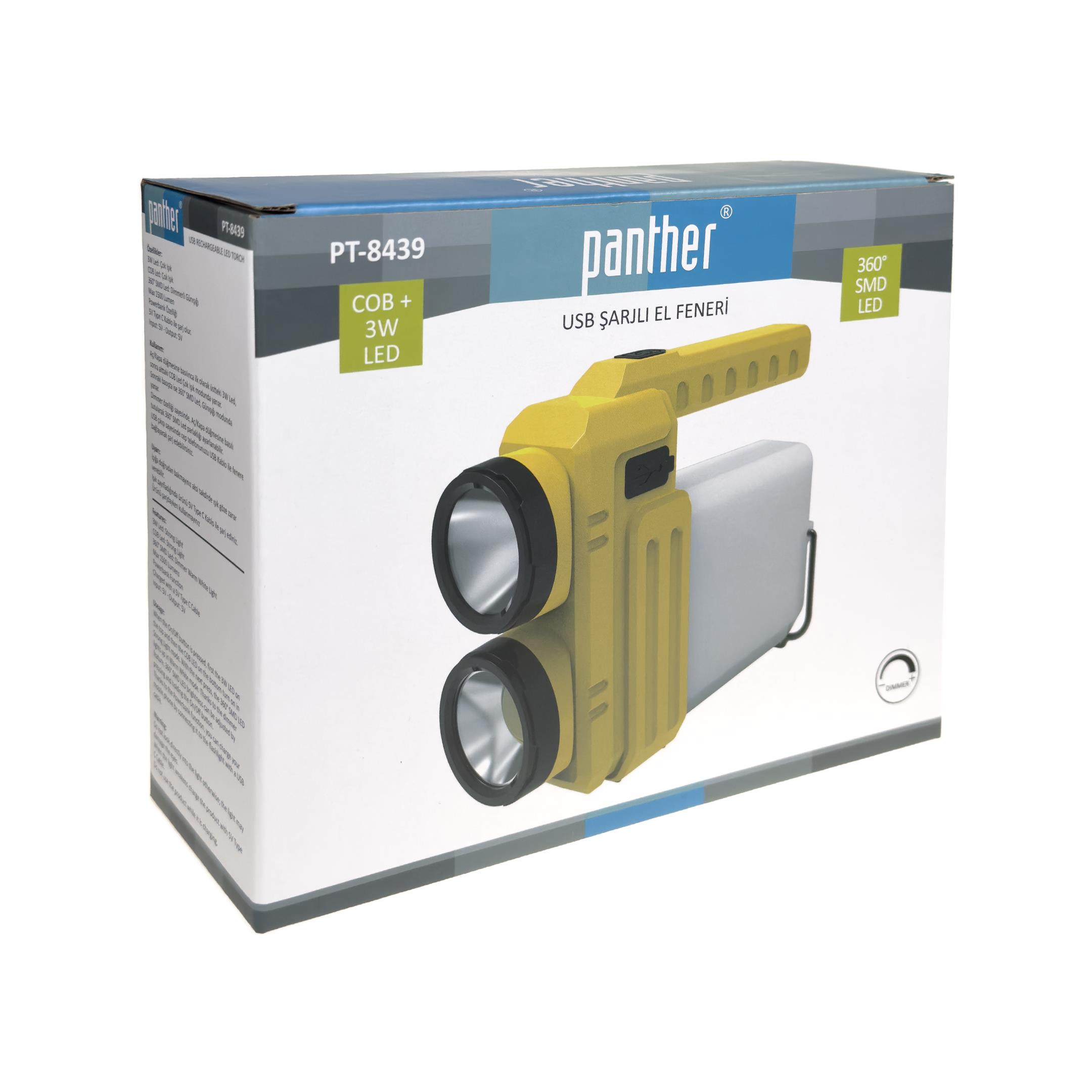 PANTHER PT-8439 USB ŞARJLI EL FENERİ | Şarjlı Fenerler