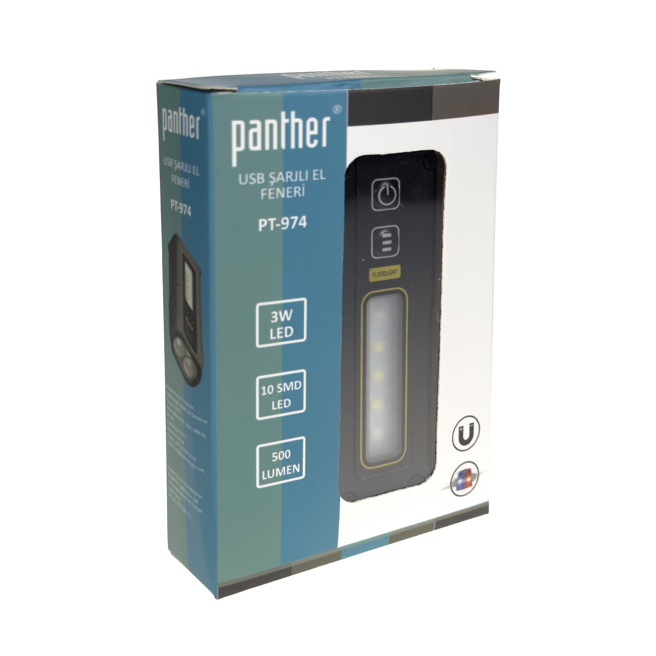 PANTHER PT-974 USB ŞARJLI EL FENERİ | Şarjlı Fenerler
