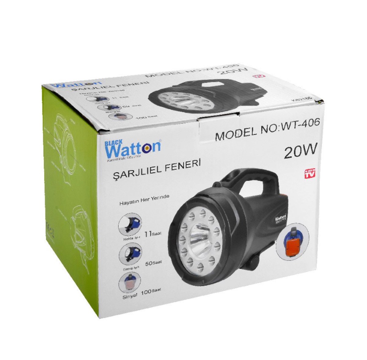 Watton WT-406 Şarjlı Kuvvetli Parlak Ledli Sinyalli Büyük Fener | El Feneri