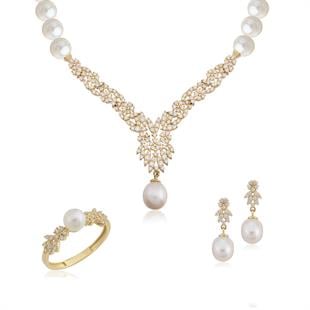 Altın ve İncili Valessia Gelin Seti