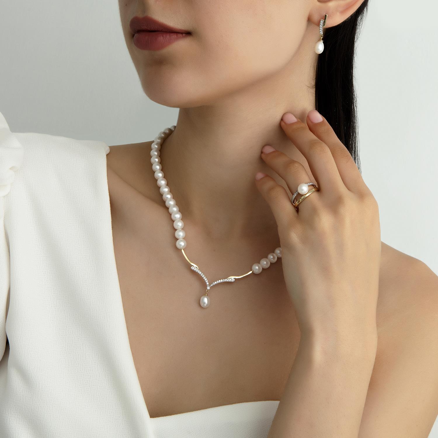 Altın ve İncili Ella Gelin Seti