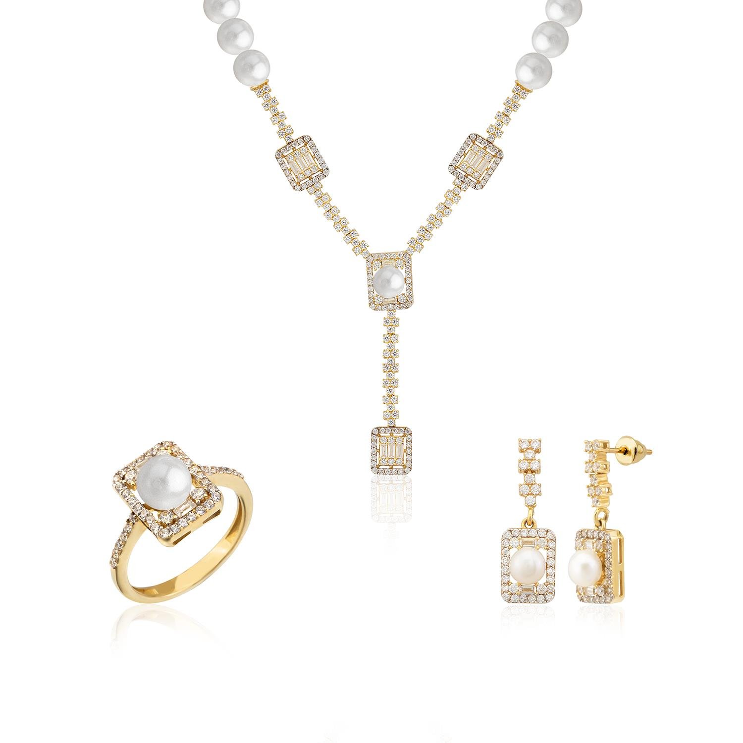 Altın ve İncili Quadris Gelin Seti