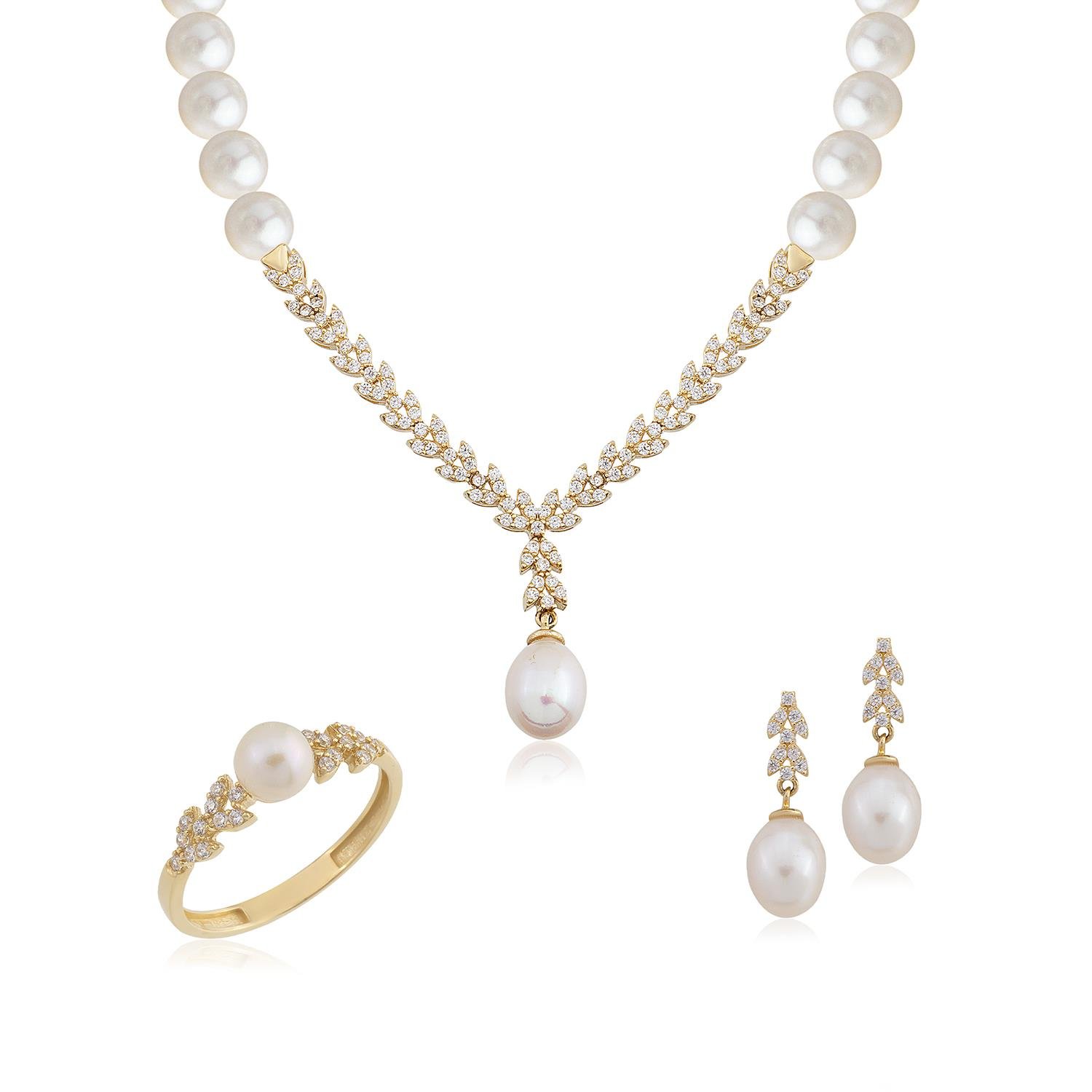 Altın ve İncili Myrelith Gelin Seti