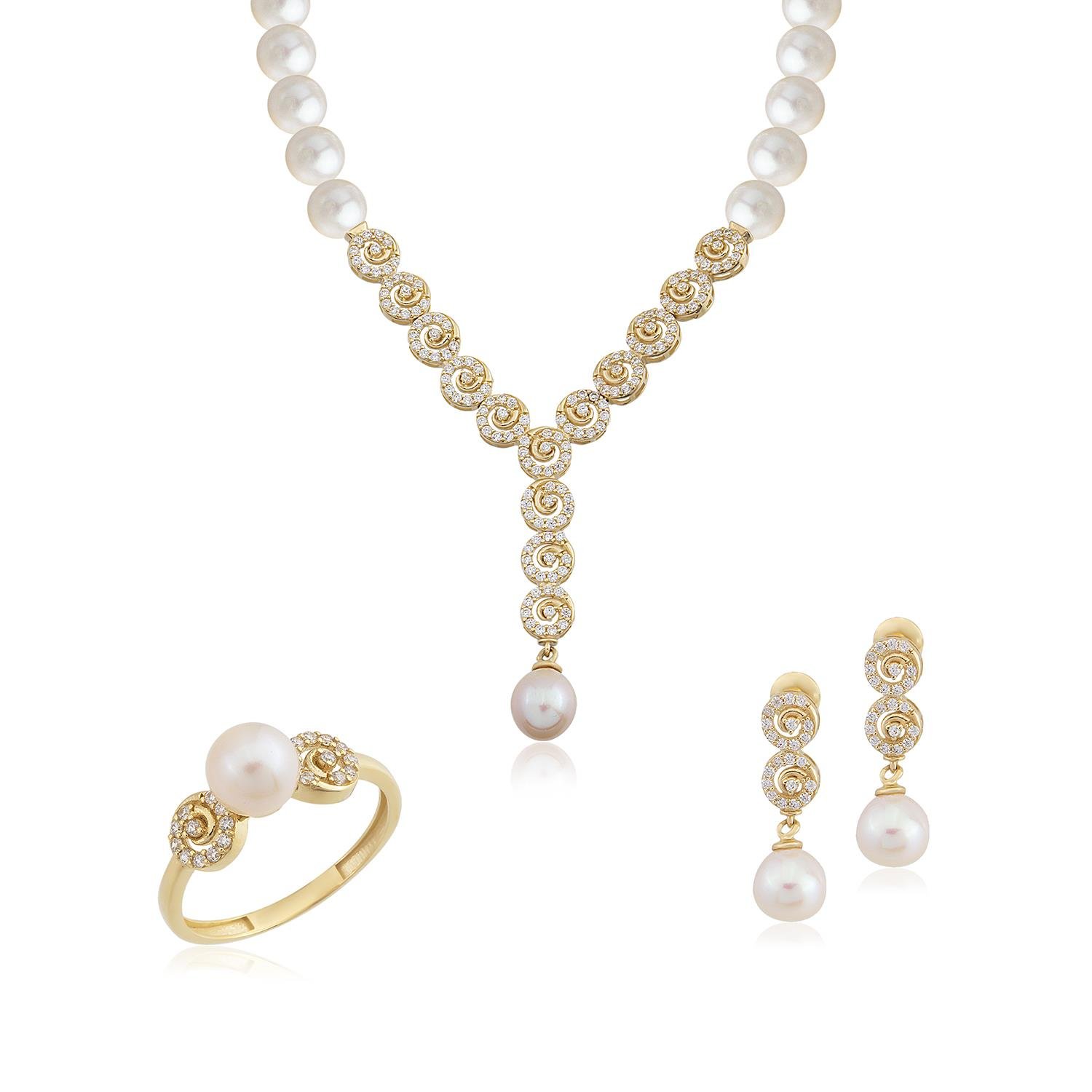 Altın ve İncili Velarienne Gelin Seti