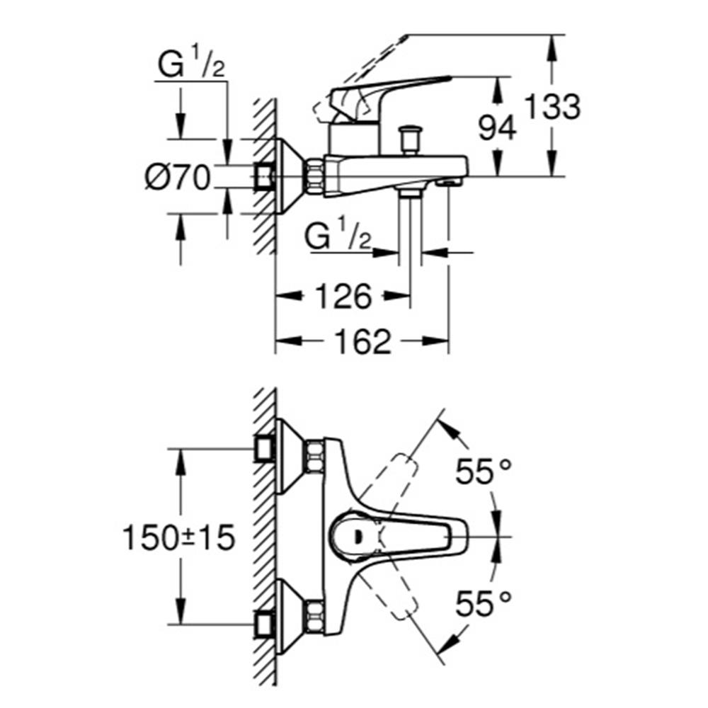 Grohe BauFlow Banyo Bataryası Krom 23601000 - banyoveseramik.com