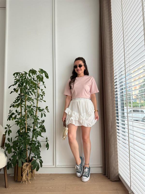 Beyaz nakış detaylı şifon şort etek 241039 - Şenay'ın Butiği