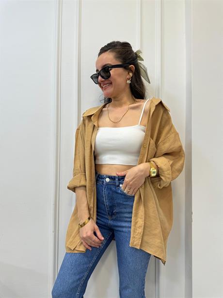 Camel Lüx Kalite Oversize Gömlek 4612 | Şenay'ın Butiği