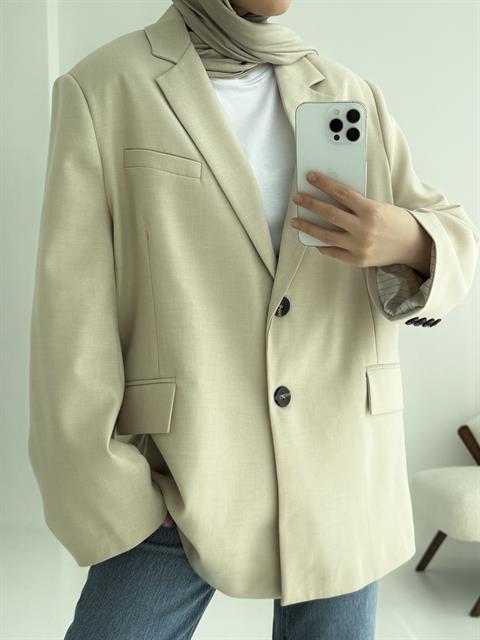 Bej Oversize Premium Blazer Ceket