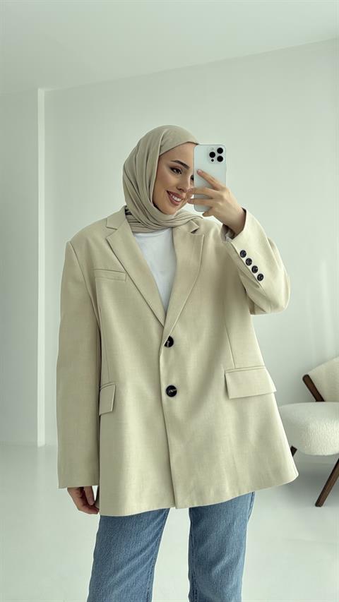Bej Oversize Premium Blazer Ceket