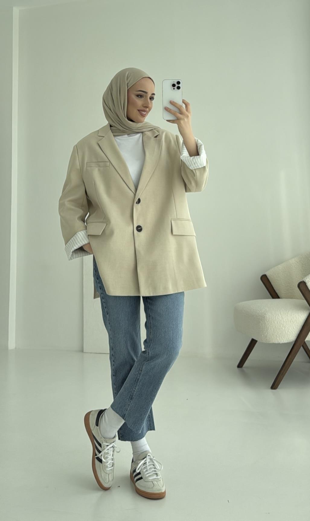 Bej Oversize Premium Blazer Ceket