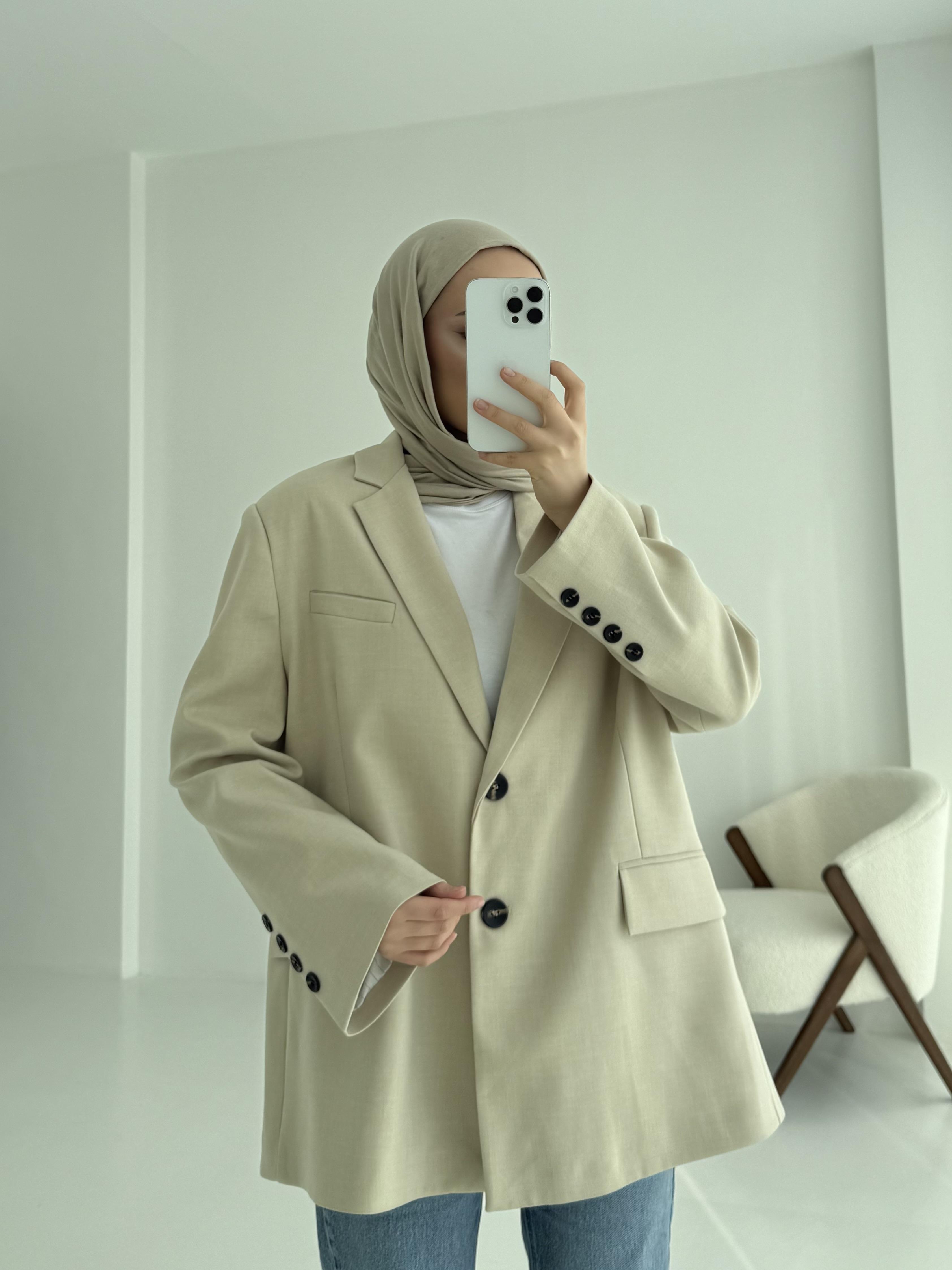 Bej Oversize Premium Blazer Ceket