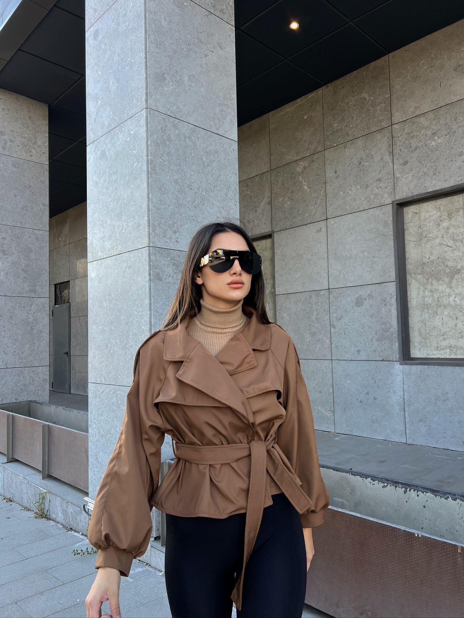 Lalin Kısa Trençkot 45878 ACI KAHVE