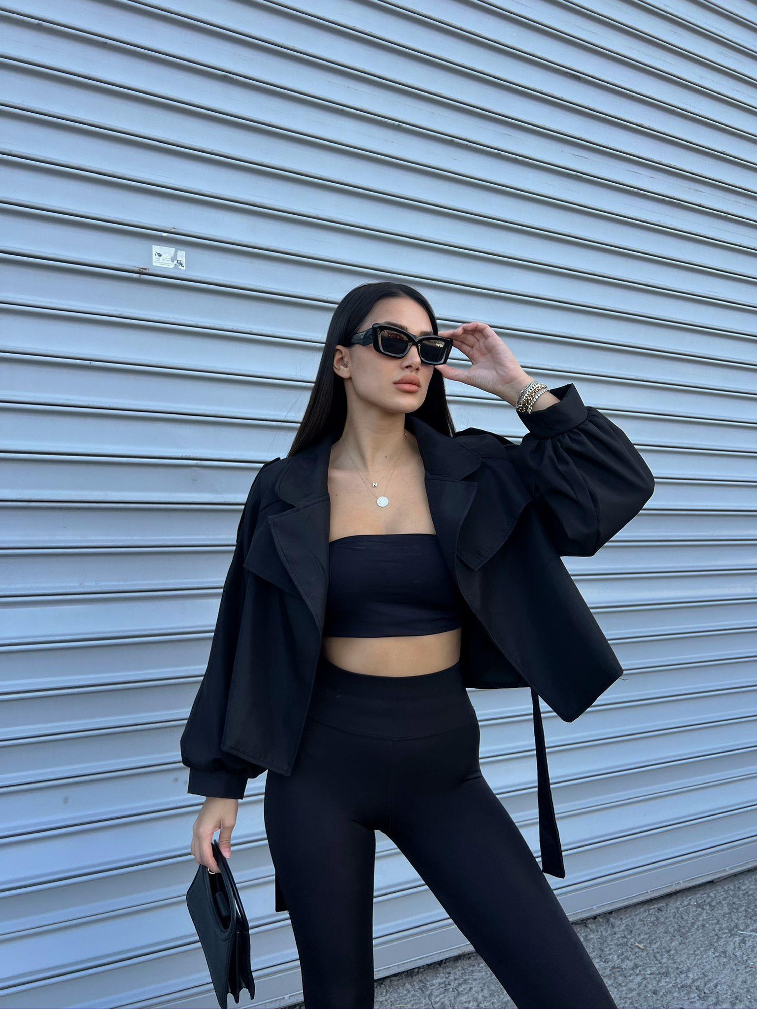 Lalin Kısa Trençkot 45878 SİYAH