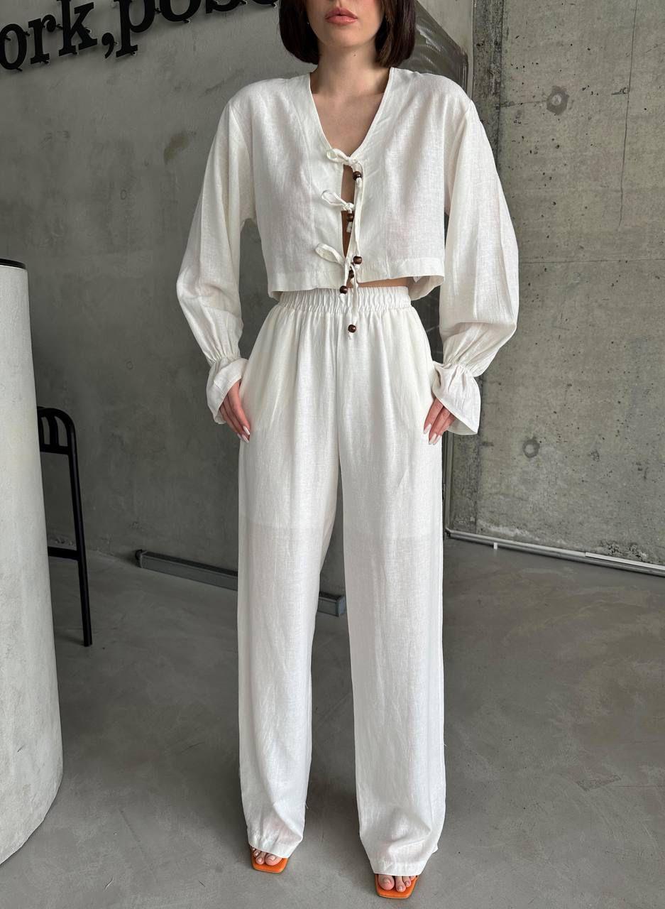 Ekru Rengi Gerçek Keten Tasarım Takım