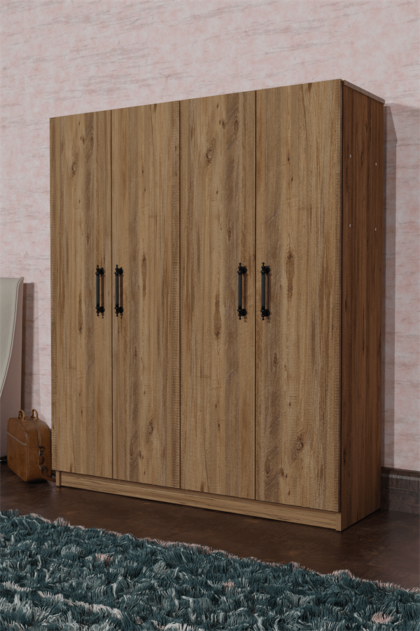 AE-1054 ARENA ATLANTİK ÇAM GARDIROP 4 KAPAKLI 2 ASKILIKLI, 6 RAFLI DOLAP