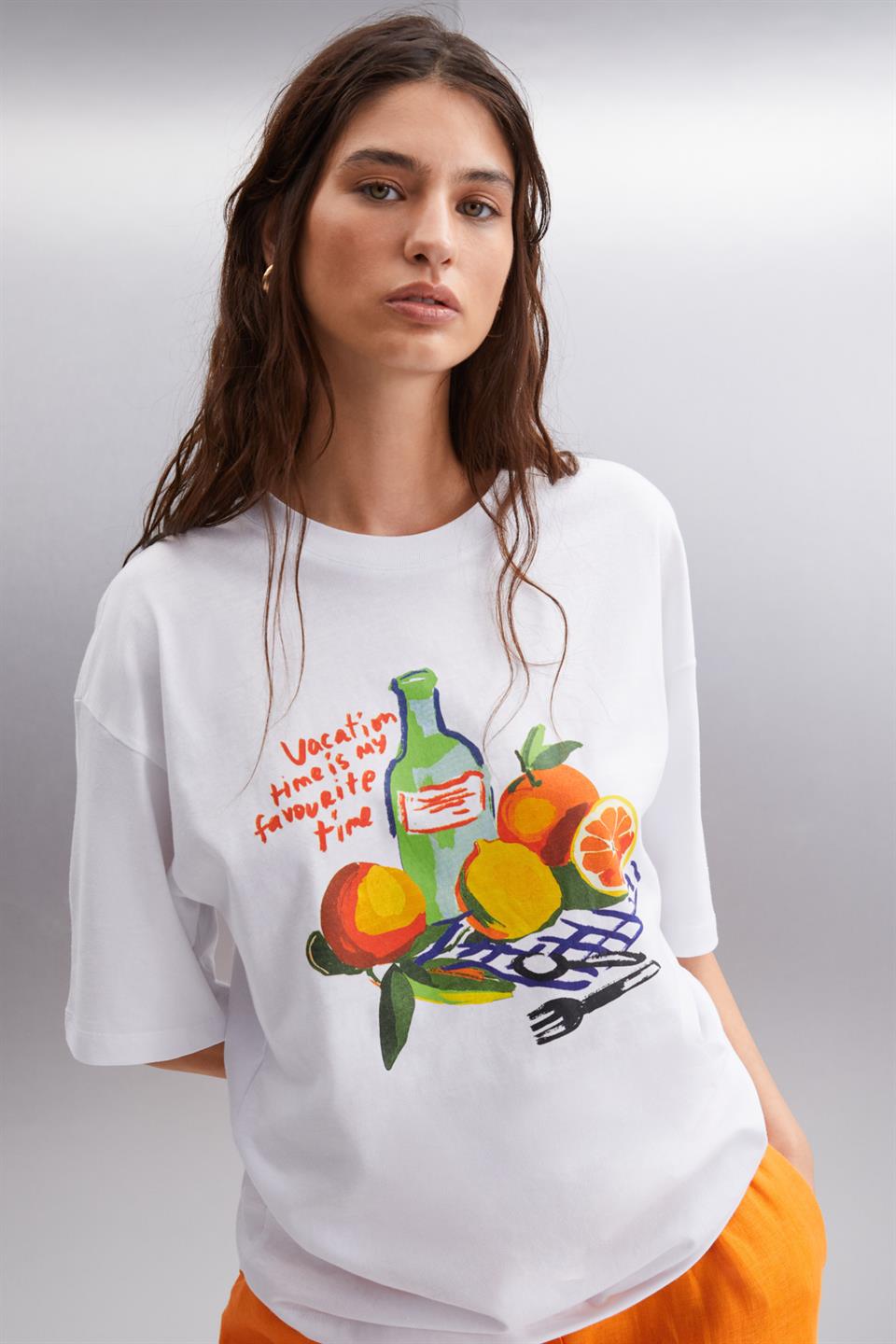 NITZA Oversize Beyaz Tekli T-Shirt