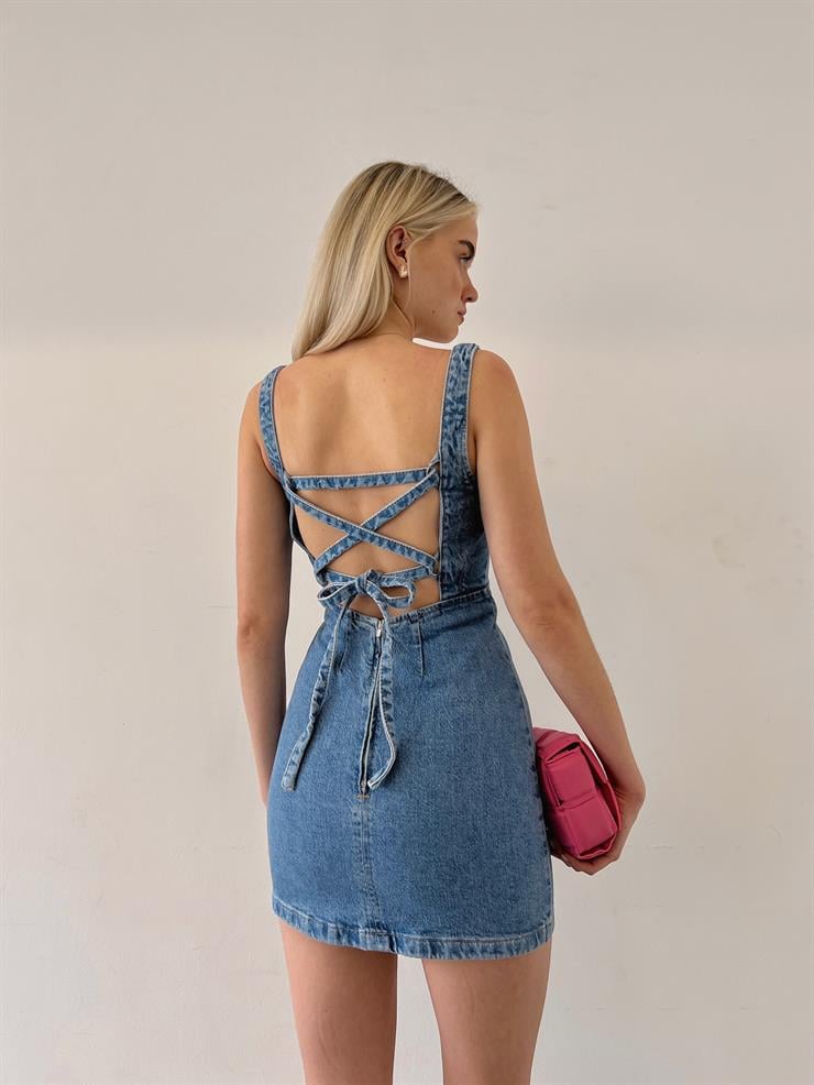 Strap Daniel Woman Blue Mini Jeans Dress 23Y000209