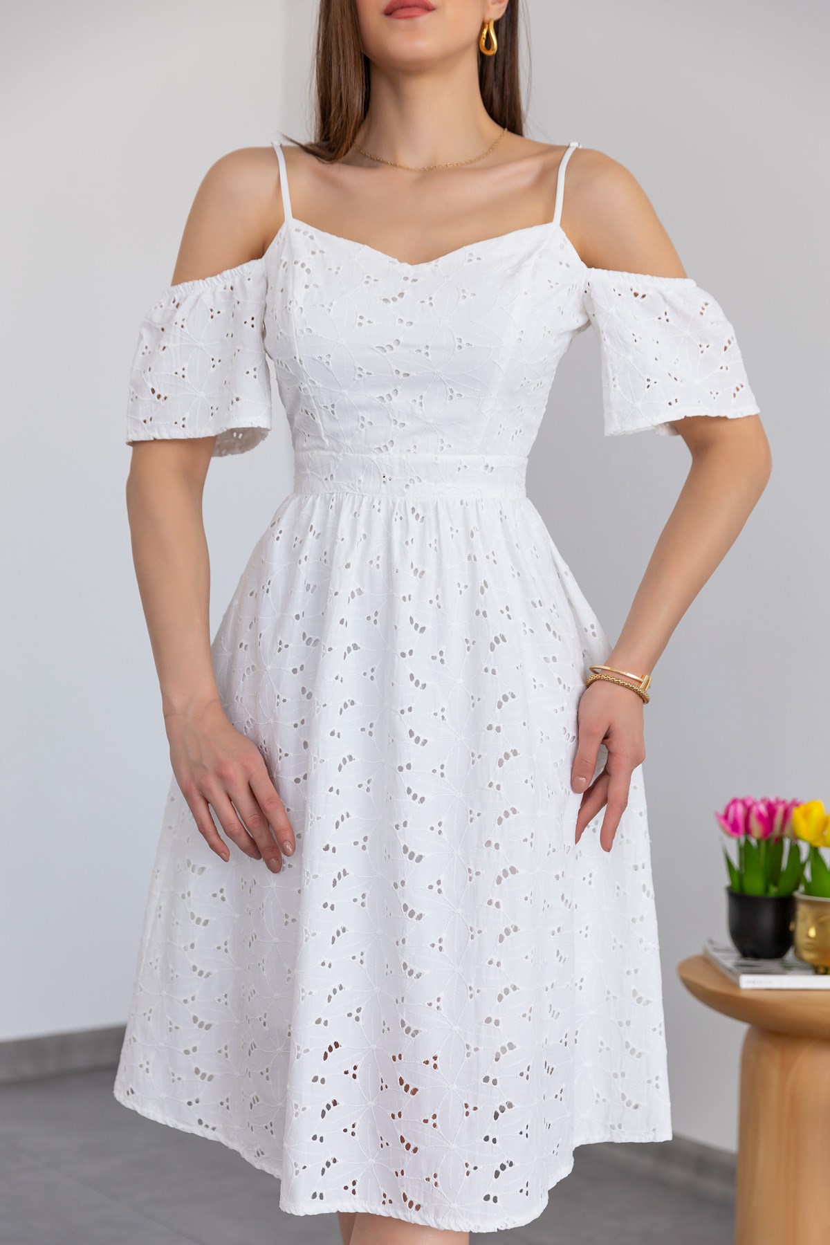 Askılı Fisto Elbise - BEYAZ