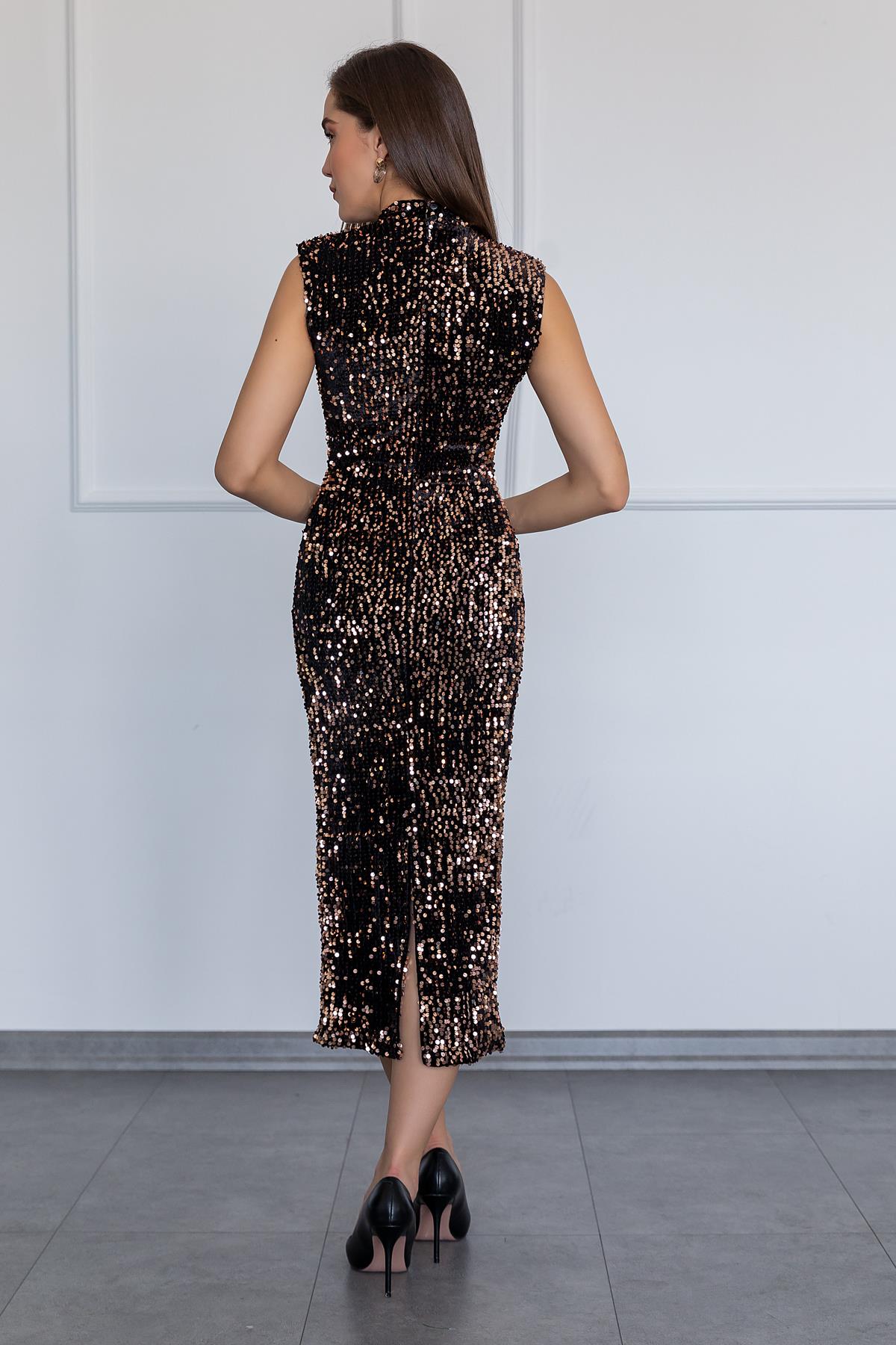 Payetli Gece Elbise - GOLD